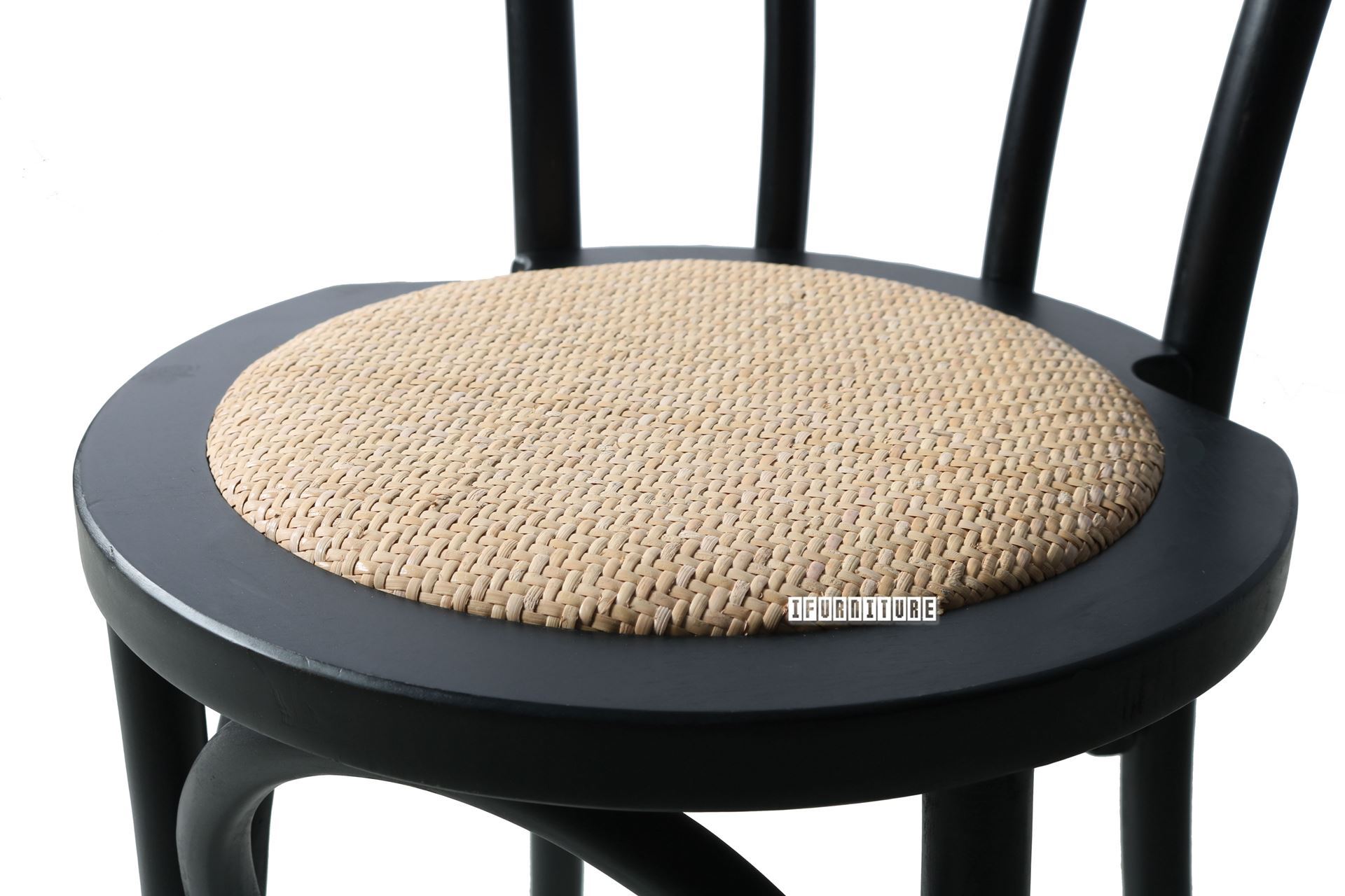 RAYMON Solid Beech Dining Chair with Rattan Seat (Black)