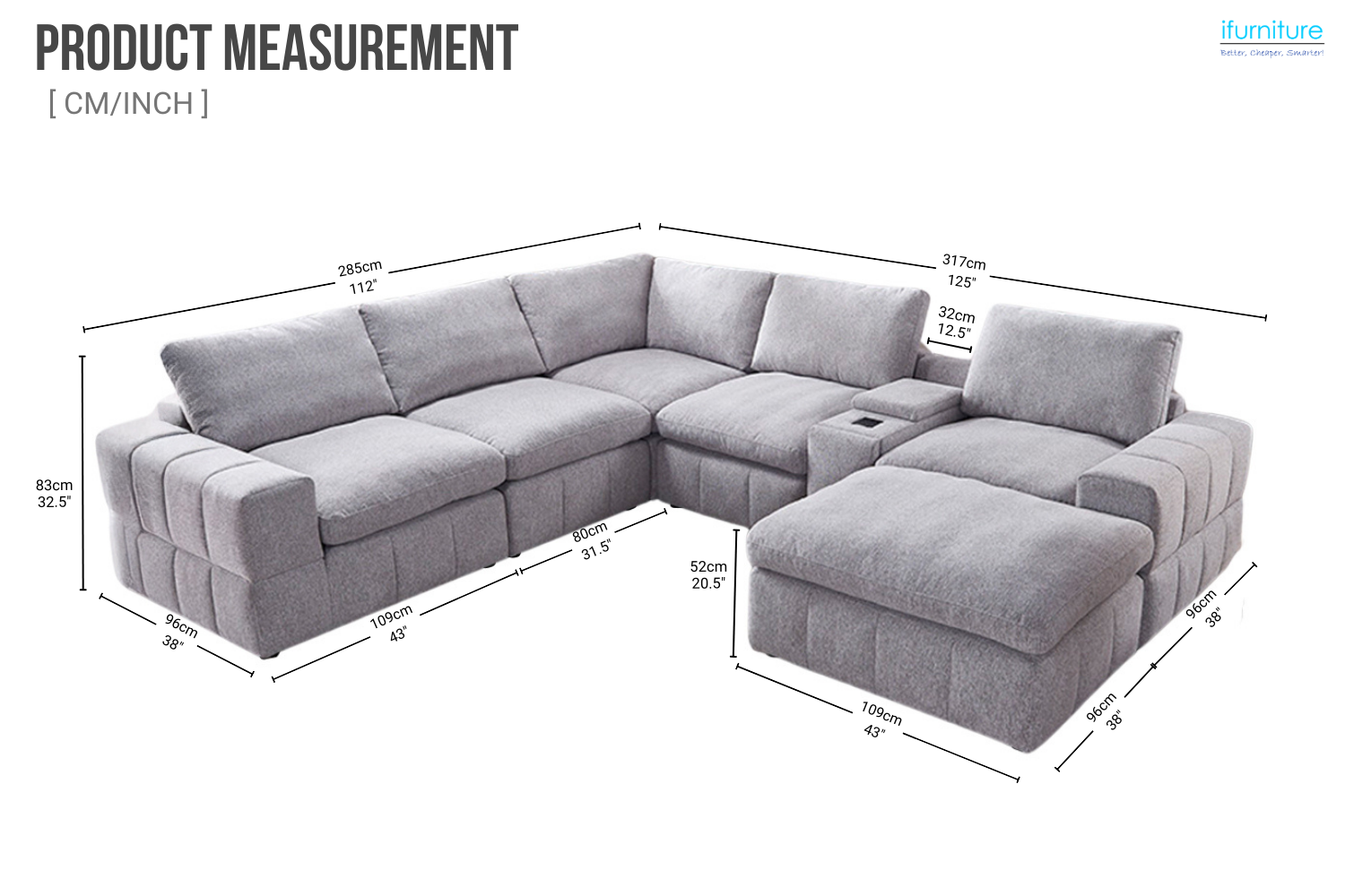 LUXEON Sectional Modular Sofa Range with Ottoman & Storage Console ...