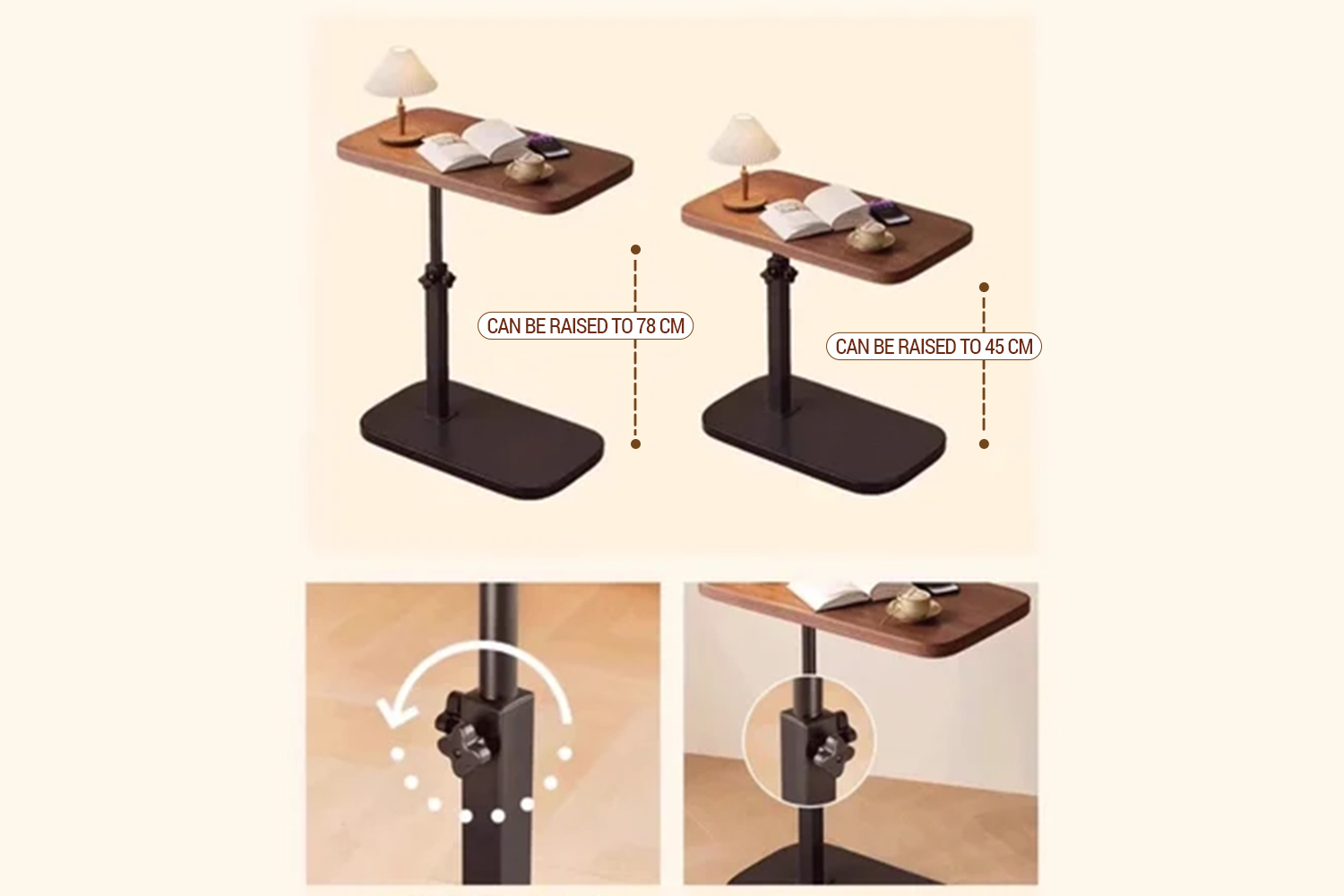 PLAINO 360° Rotating Top Height Adjustable Side Table