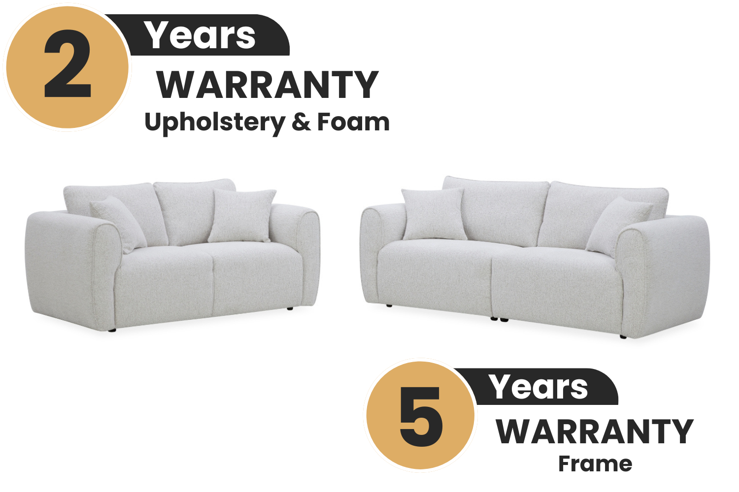 RIVANO 3/2 Seater Fabric Sofa Range (Off-White)