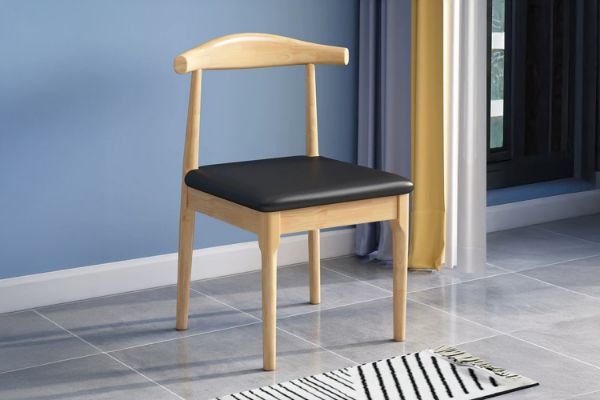 HORN Solid Wood Dining Chair with Black Cushion (Natural Color)