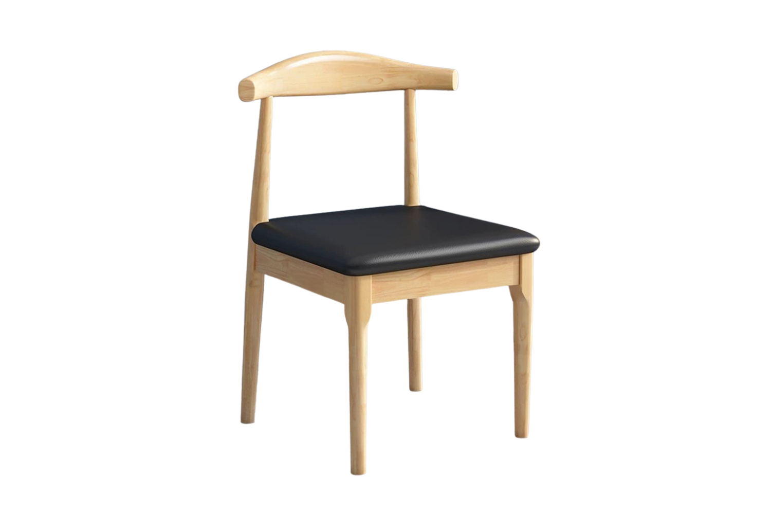HORN Solid Wood Dining Chair with Black Cushion (Natural Color)