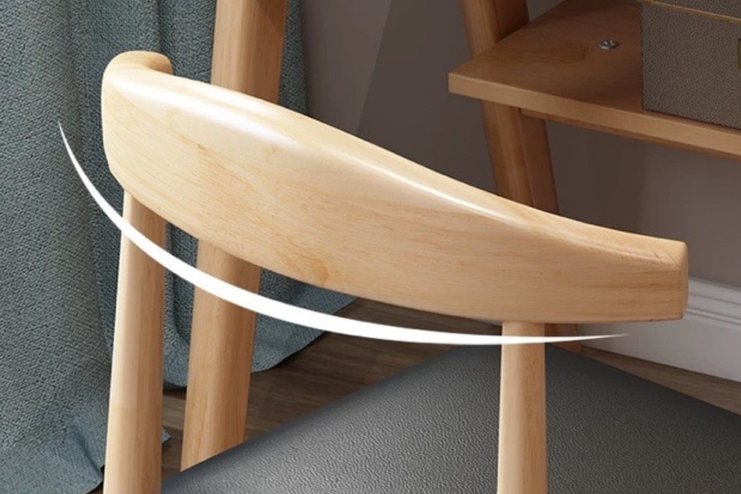 HORN Solid Wood Dining Chair with Black Cushion (Natural Color)