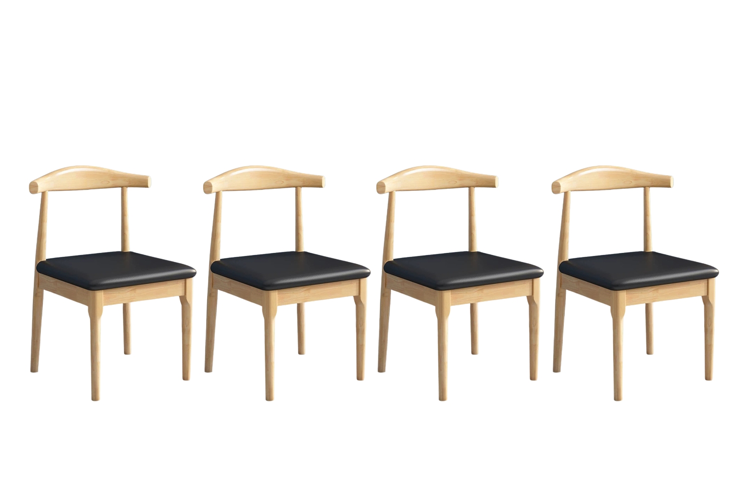 HORN Solid Wood Dining Chair with Black Cushion (Natural Color)