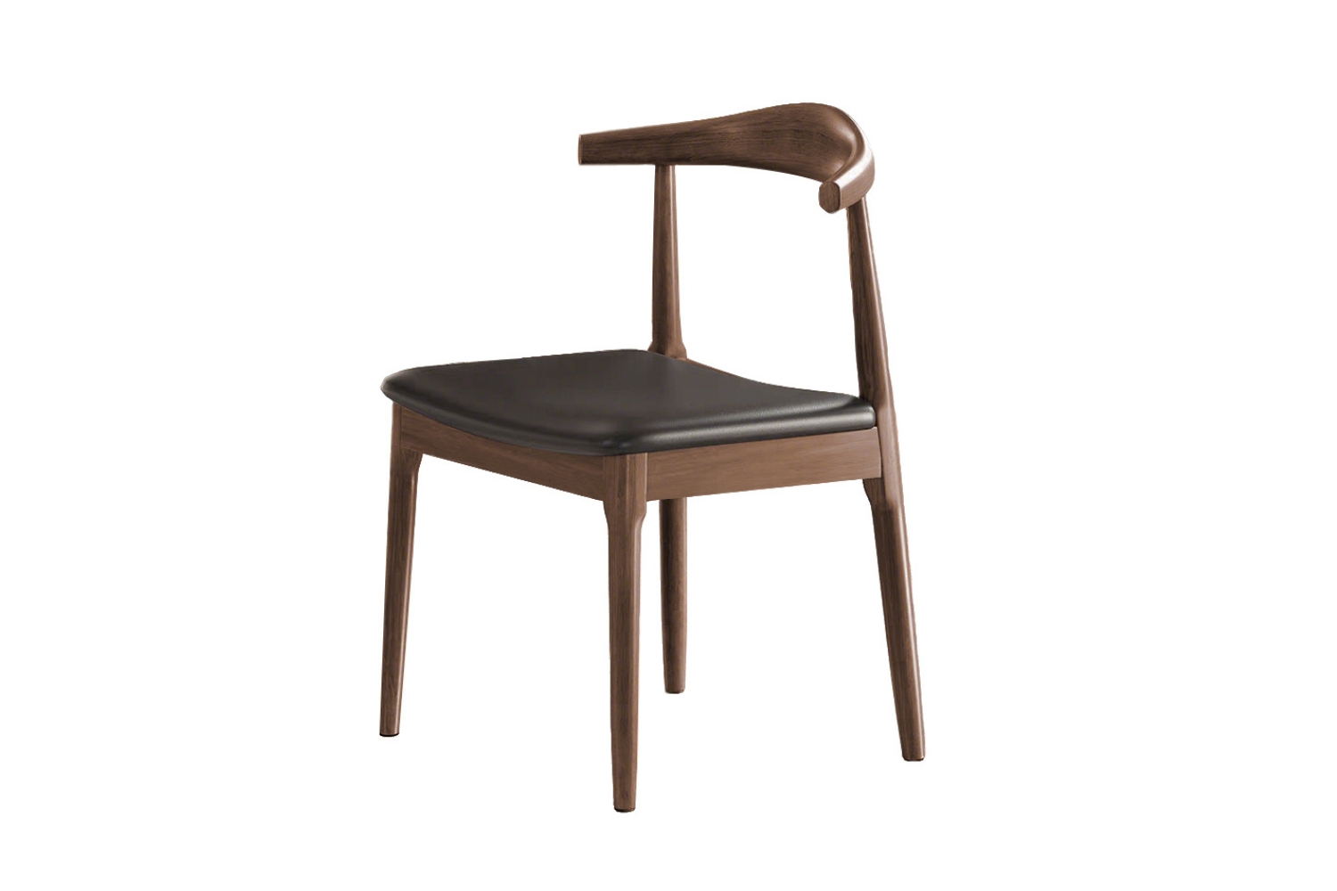 HORN Solid Wood Dining Chair with Black Cushion (Walnut)