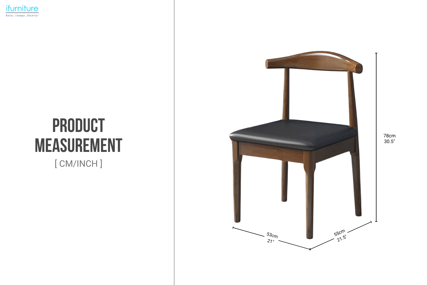 HORN Solid Wood Dining Chair with Black Cushion (Walnut)